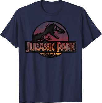 Jurassic Park Neon Distressed Light Red T-Rex Movie Logo T-Shirt