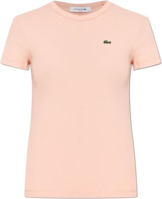 Lacoste Slim Fit Geripptes Baumwoll-T-Shirt - - Tops - Damen - Rosa - 3XS