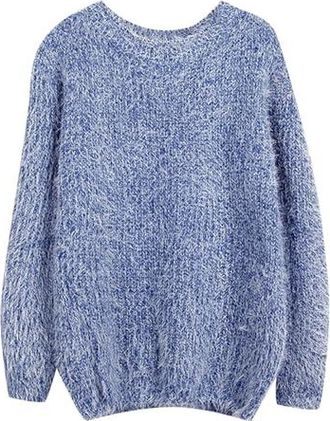 Generic Pull mohair pour femmes moelleux | Pull douillet surdimensionn&eacute; pour femmes : pull col rond long confortable, sweat-shirt doux, &eacute;l&eacute;gant, uni, en maill