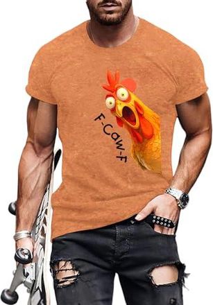 Generic T-shirt amusant pour homme, col rond imprim&eacute; coq - T-shirt d&eacute;contract&eacute; tendance v&ecirc;tements d&eacute;t&eacute; hauts basiques - pour les voyages, Orange, L