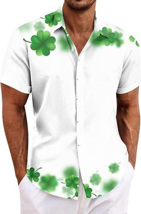 Generic Chemise de la St Patrick pour homme, t-shirt hawa&iuml;en irlandais avec tr&egrave;fle porte-bonheur, chemisier &agrave; boutons &agrave; manches courtes, haut ample d&eacute;contract