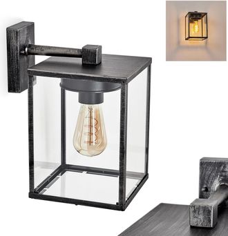 HOFSTEIN Au&szlig;enwandleuchte Gramilla, Wandlampe aus Metall/Glas in Schwarz/Silberfarben/Klar, 1-flammige Au&szlig;enlampe in Gitter-Optik, 1 x E27,ohne Leuchtmittel, I