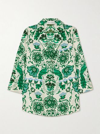 Cara Cara Veste En Serge De Soie Imprim&eacute;e Venezia - Vert