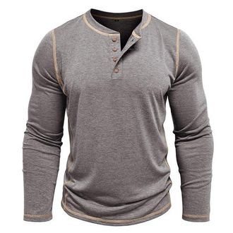 Generic T-shirt dhiver &agrave; manches longues pour homme avec quatre boutons, gris, XXL