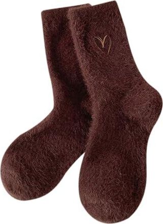 Generic Chaussettes Femme Chaussettes Chaudes Femme Chaussettes Thermiques Femme De Classique Automne-Hiver En Velours De Vison Mi-Mollet Unies Avec Broderie 