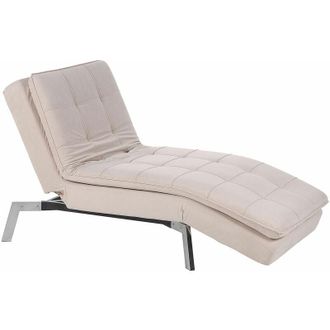 Beliani Beliani - Chaiselongue Beige Samtstoff Verstellbarer Kopfteil Schlaffunktion Retro Design Glamouröser Stil