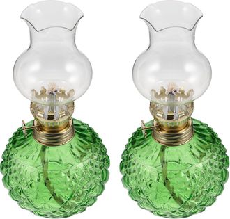 TOPBATHY Vintage &Ouml;llampen 2 St&uuml;ck aus Klarem Glas Dekorative Petroleumlampe f&uuml;r Innen Au&szlig;en Glas Sturmlaterne mit Nostalgischem Licht f&uuml;r Camping und Gem&uuml;tlich