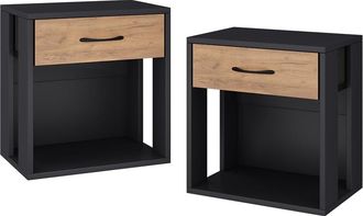 Vicco Nachttisch Virela, Anthrazit/Goldkraft Eiche, 39 x 41 cm 2er Set