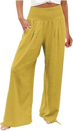 Generic Pantalon Palazzo &agrave; jambes larges pour femme - Taille haute - Pliss&eacute; sur le devant - Pantalon d&eacute;contract&eacute; &eacute;l&eacute;gant - Pantalon d&eacute;contract&eacute; - Pantalon de 