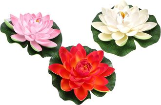 Cabilock 3 St&uuml;ck K&uuml;nstliche Lotusblume aus Langlebigem Pu Material Schwimmende Wasserpflanze Dekoration f&uuml;r Gartenteich Aquarium und Fischteich Realistische Te