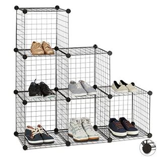 Relaxdays &Eacute;tag&egrave;re grille treillis, 6 compartiments, DIY, M&eacute;tal, Meuble rangement ouvert, 35 x 35 cm, noir, plastique, 110 x 110 x 36,5 cm