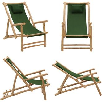 vidaXL Chaise de terrasse Bambou et toile Vert - Chaises De Jardin - Chaises De Terrasse - Meubles De Jardin - Fauteuil De Jardin - Chaise Lounge - Home &