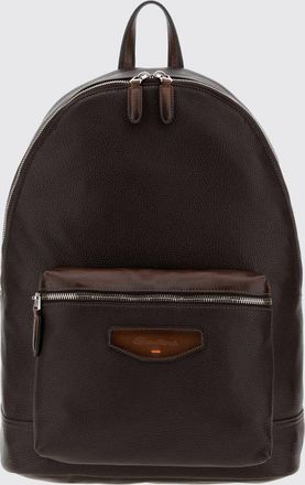 Santoni Rucksack aus genarbtem Leder mit Doppelrei&szlig;verschluss und Logopr&auml;gung