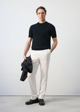 Mango T-shirt maille torsad&eacute;e 100 % coton bleu nuit - Homme - XXL - MANGO MAN