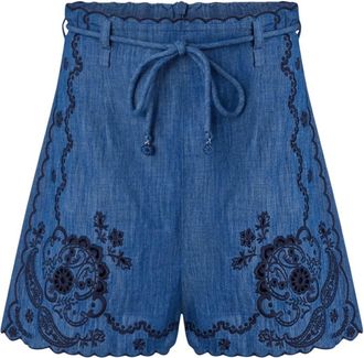 Zimmermann Shorts en jean brod&eacute;s Aster - Femme - Shorts - Bleu - Taille: 36 FR