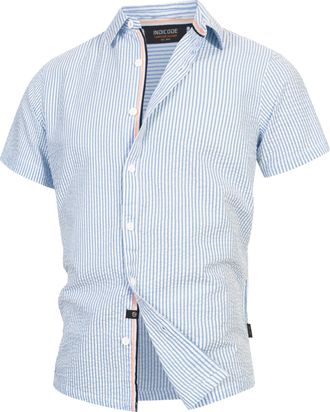 Indicode Herren INMaribo Kurzarmhemd aus Seersucker | Herrenhemd gestreift f&uuml;r M&auml;nner Delft, XXL