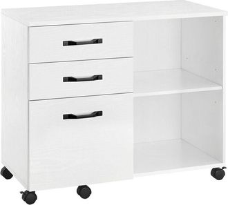 Vasagle Caisson, Support dImprimante Bureau, avec 3 Tiroirs, Meuble de Rangement Mobile, Compartiments Ouverts, pour Format A4, Documents, Style Industriel