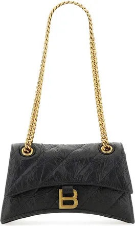 Balenciaga Womens Shoulder Bag Crush Black Leather