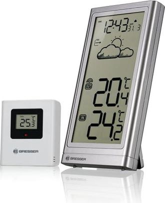 Bresser Wetterstation Funk mit Außensensor Meteo Temp, Thermometer mit Temperaturanzeige für Innen- und Außen, Wettervorhersage, mit ausklappbarem Standfuß un