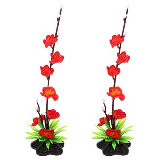 NUOBESTY 2 Stück Sashimi Blüten Dekoration Sushi Tellerverzierung Kunstblume Rot mit Schwarzem Sockel für Japanische Kaltgerichte