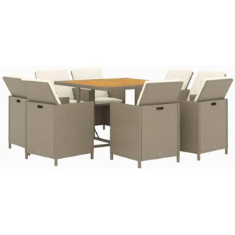 vidaXL Vidaxl - Meubles &agrave; d&icirc;ner de jardin et coussins 9 pcs Poly rotin Beige