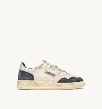 Autry BASKETS MEDALIST LOW SUPER VINTAGE EN CUIR ET DAIM SPACE BLUE ET SILVER