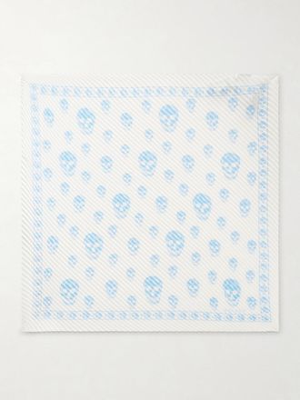 Alexander McQueen Foulard En Satin De Soie Pliss&eacute; Imprim&eacute; - Blanc
