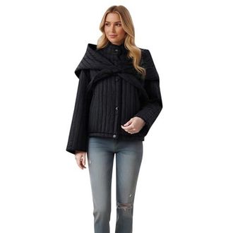 Generic Manteau d&eacute;contract&eacute; &agrave; col montant avec &eacute;charpe amovible de couleur unie grande taille pour une tenue polyvalente toute la journ&eacute;e, Noir, XS