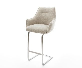 DELIFE Barstuhl Alja-Flex Webstoff Soft Beige Freischwinger Flach Edelstahl Silberfarben Taschenfederkern, Barst&uuml;hle