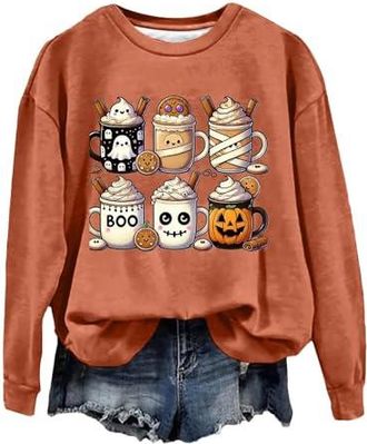 Generic Pull pour femme - Motif citrouille café - Rétro - Pour lautomne - Cadeau de Thanksgiving - Pull à manches longues, Orange, M
