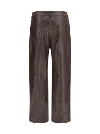 Magda Butrym Womens Straight-Leg Leather Pants Brown Sheep Trousers