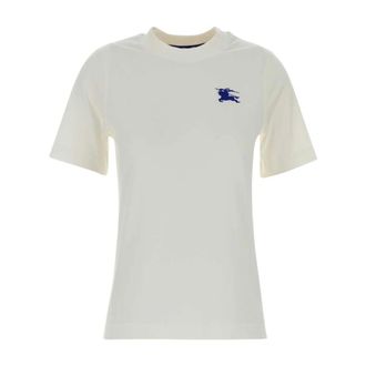 Burberry Femme, Tops, Blanc, Taille: 36 FR Cotton Crew-neck T-shirt