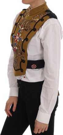 Dolce & Gabbana Womens Yellow Crystal Cross Vest Jacket Cotton Clothing