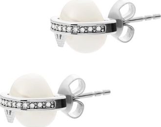 Emporio Armani Damen Ohrringe aus Edelstahl oder Halbedelsteinen mit Push-Back-Verschluss, Gl&auml;nzendes Wei&szlig;