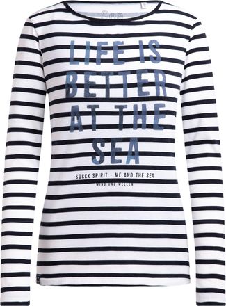 soccx Damen Gestreiftes Longsleeve mit U-Boot-Ausschnitt und Print Blue Navy, XXXL