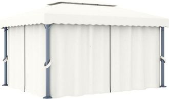 vidaXL Vidaxl - Tonnelle avec rideau 4x3 m Blanc cr&egrave;me Aluminium