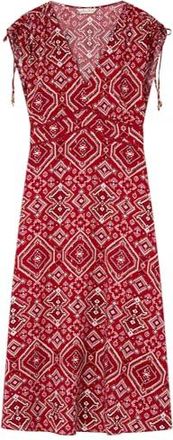 Springfield Viscose Printed Midi Dress with Inserted Lace and Lurex Robe imprimée, Rouge, 40 Femme