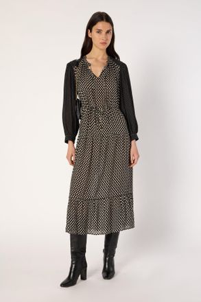 Gerard Darel Robe longue &eacute;lastiqu&eacute;e &agrave; pois - LOVA - Noir