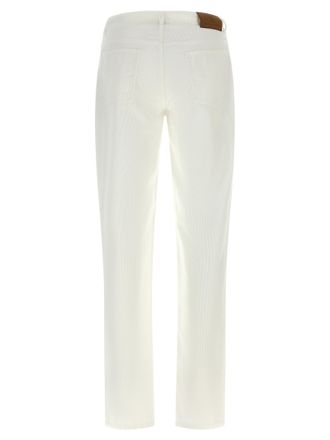 Brunello Cucinelli Garment-Dyed Cotton Corduroy Trousers - White