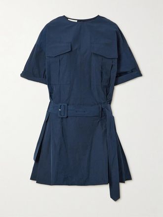Dries Van Noten Mini-robe En Popeline À Plis Et À Ceinture - Bleu