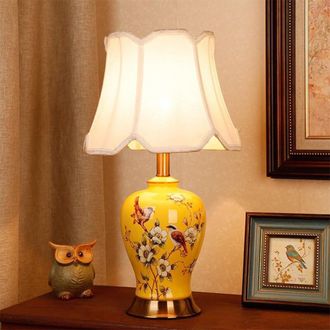Generic Moderne Keramik-Tischleuchte mit Blumen- und Vogelmotiven, The American Village, Wohnzimmer-, Schlafzimmer-, Arbeits-, Villa-, Hotel-Nachttischleuchte