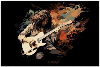 Wallario K&uuml;chenr&uuml;ckwand aus Glas 90 x 60 cm, Motiv: Gitarrensolo | Spritzschutz abwischbar & pflegeleicht