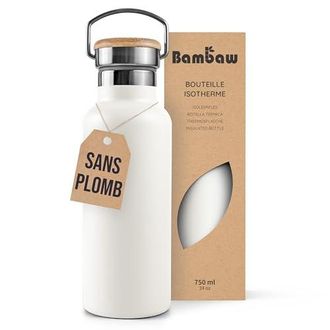 Bambaw Bouteille Isotherme 750 ml, Thermos Blanc, Gourde Inox, Gourde Isotherme Sport, Thermos Isotherme - Blanc Polaire