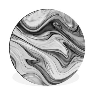 MuchoWow Wandbild Rund Wanddeko Deko Wohnzimmer Bilder 90x90 cm Marmor - Muster - Grau - Marmoroptik - Schwarz