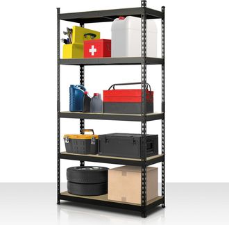 Floordirekt Schwerlastregal, Kellerregal, Lagerregal mit Stahlgestell 1050 kg Traglast (Schwarz, 180 x 90 x 60 cm) Rhino