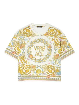 Versace t-shirt crop Underwater Barocco - Blanc