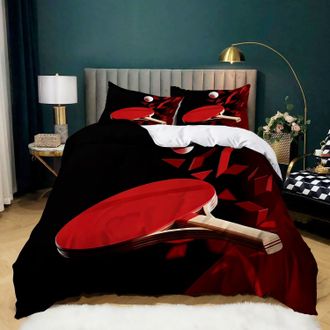 Generic Bettw&auml;sche 135x200 cm 3teilig Schwarz und Rot bettw&auml;sche Sets aus Mikrofaser b&uuml;gelfrei & knitterfrei Sport Sport Tischtennis Bettbezug + Kissenbezug 2