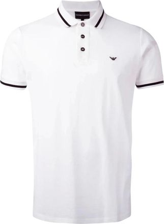 Emporio Armani Polo &agrave; bordures ray&eacute;es - Homme - Tops - Blanc - Taille: 2XL