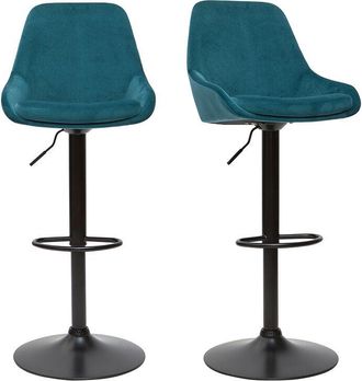 Miliboo Miliboo - Designer-Barhocker verstellbar petrolblau Samt (2er-Set) holo