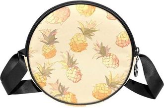 Generic Petit sac &agrave; bandouli&egrave;re rond pour femme, motif ananas color&eacute;, sac &agrave; dos avec fermeture &eacute;clair, bretelles r&eacute;glables, sac &agrave; main rond d&eacute;contract&eacute; pour f